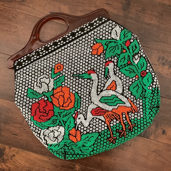 Vintage | Bags | Vintage 96s Hand Beaded Tote Crane Bird Bag | Poshmark